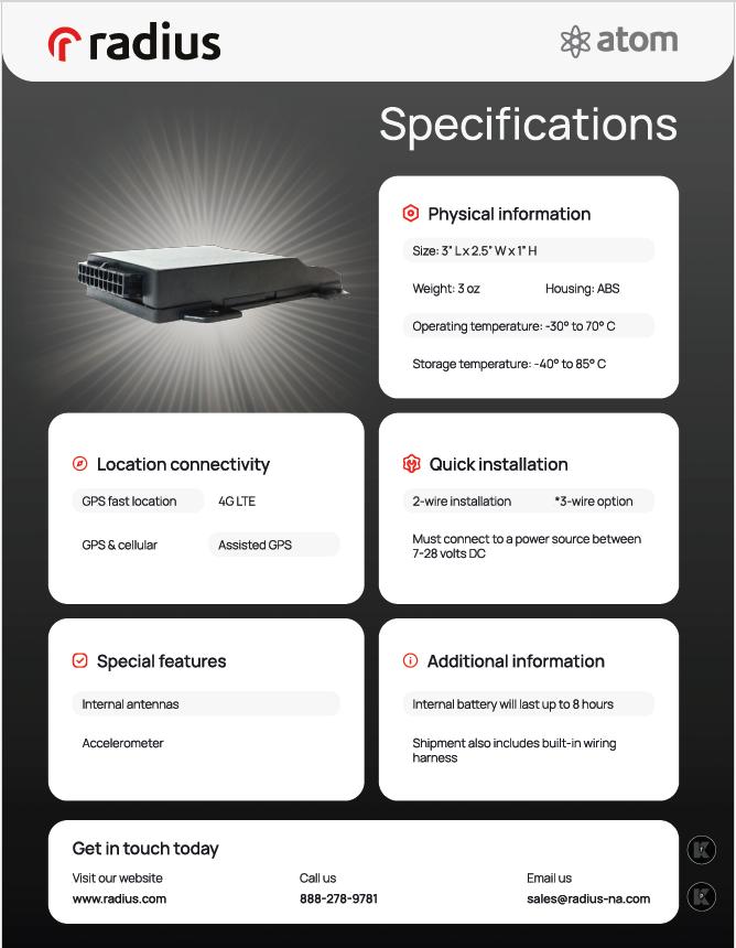Atom 68 Sales Flyer Spec Sheet – Radius Telematics