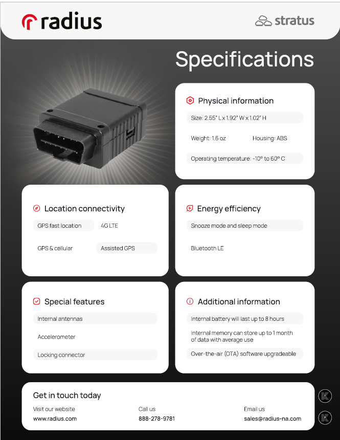 Stratus 87 Sales Flyer Spec Sheet – Radius Telematics