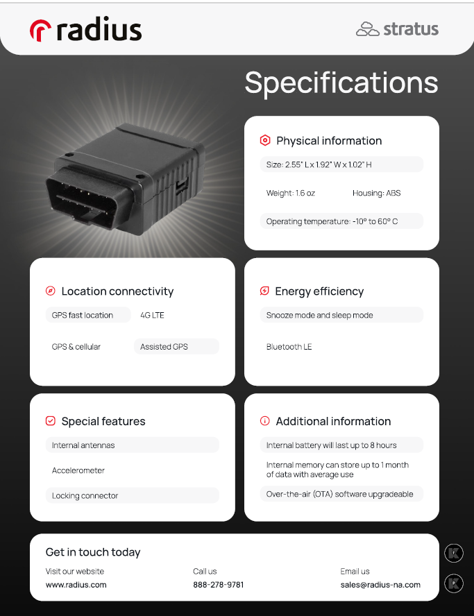 Stratus 88 Sales Flyer Spec Sheet – Radius Telematics