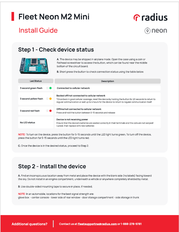 Fleet Neon M2 Mini Install Guide – Radius Telematics