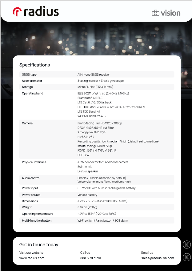 Vision Q200 Sales Flyer Spec Sheet – Radius Telematics