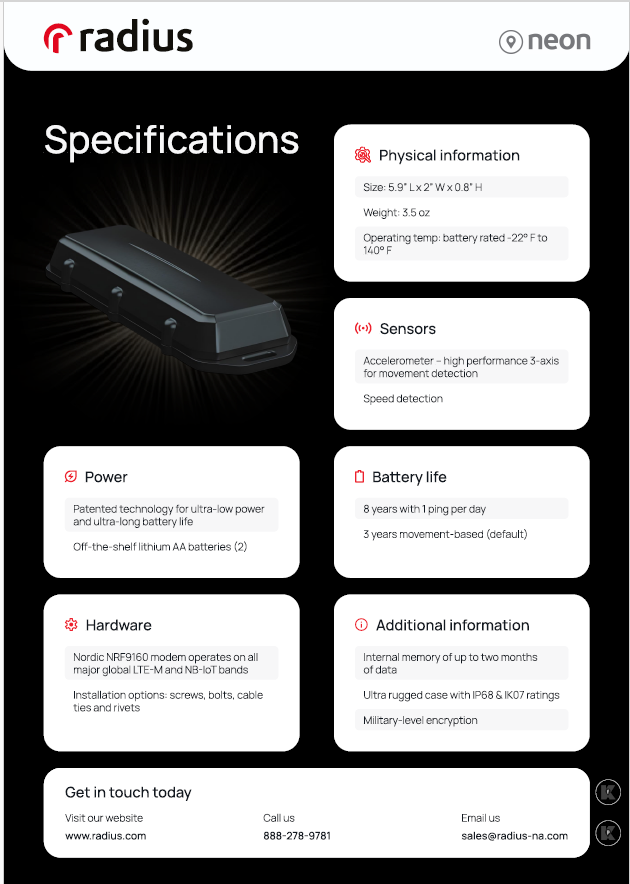 Neon Pearl Sales Flyer Spec Sheet – Radius Telematics